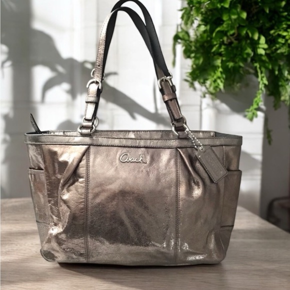 Coach | Bags | Coach Like New Gallery Tote Pewter Metallic Silver ...